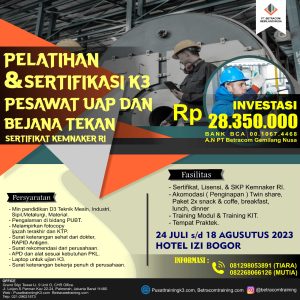 Training Ahli K3 Pesawat Uap Bejana Tekan